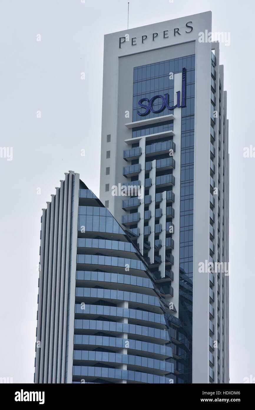 Blue gray Peppers Soul skyscraper in Gold Coast Stock Photo - Alamy