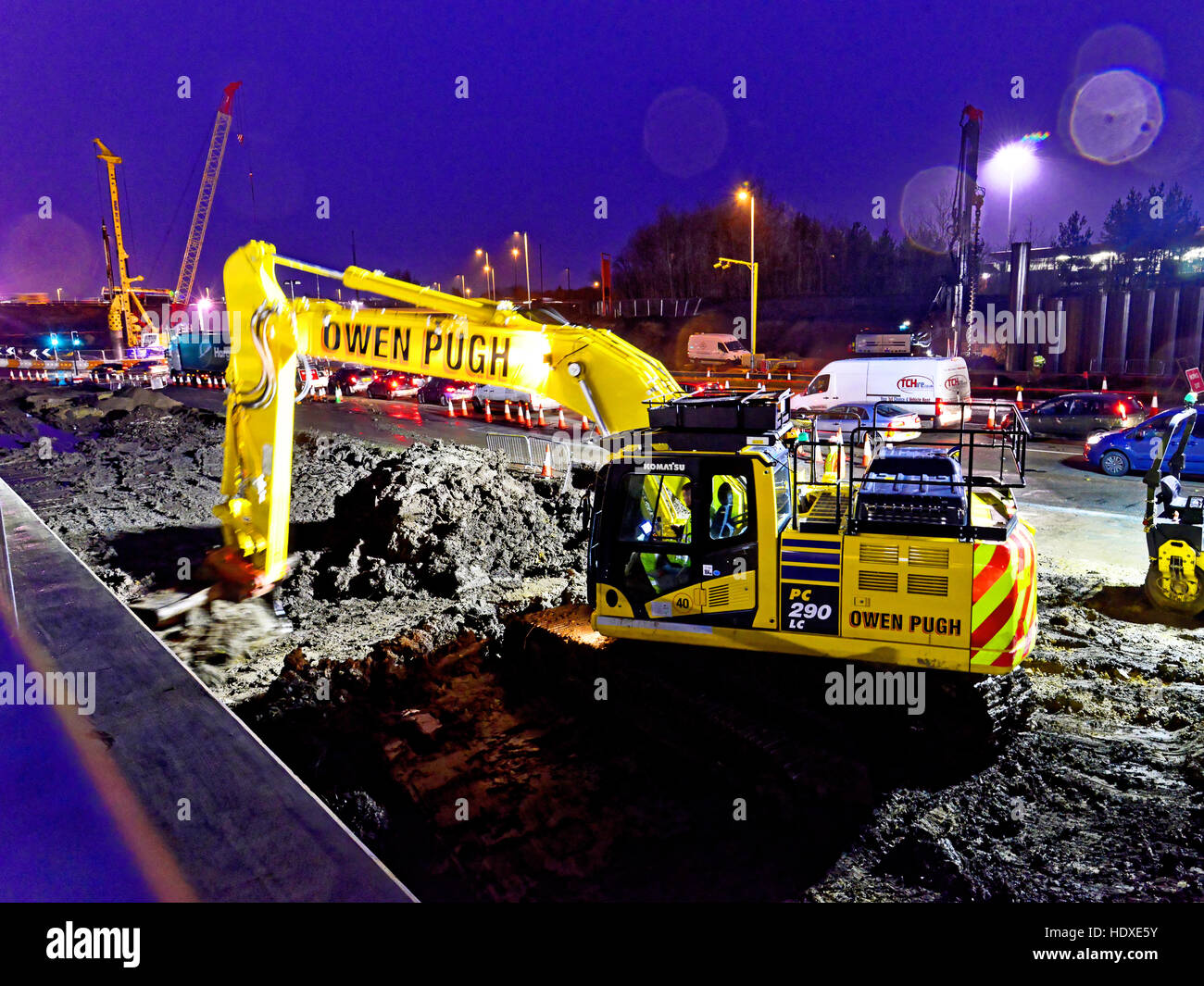 Silverlink A19 roundabout road works Owen Pugh in rain Stock Photo - Alamy