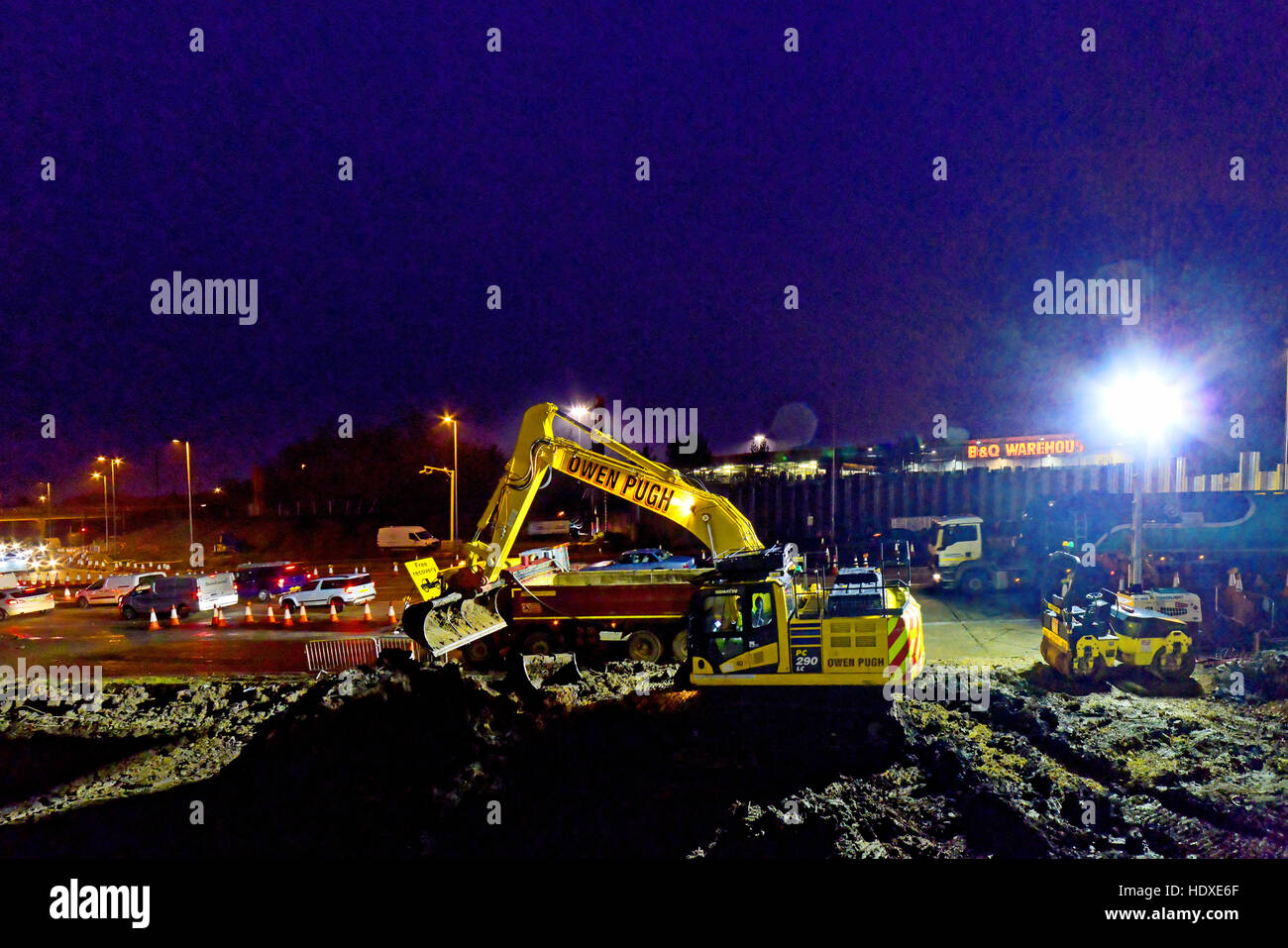 Silverlink A19 roundabout road works Owen Pugh in rain Stock Photo - Alamy
