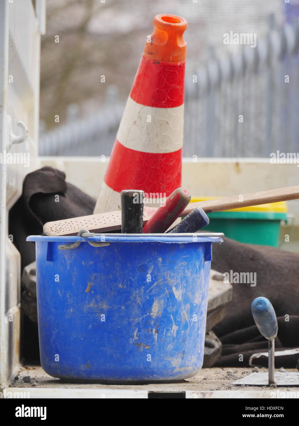 street cone bucket tools Stock Photo - Alamy