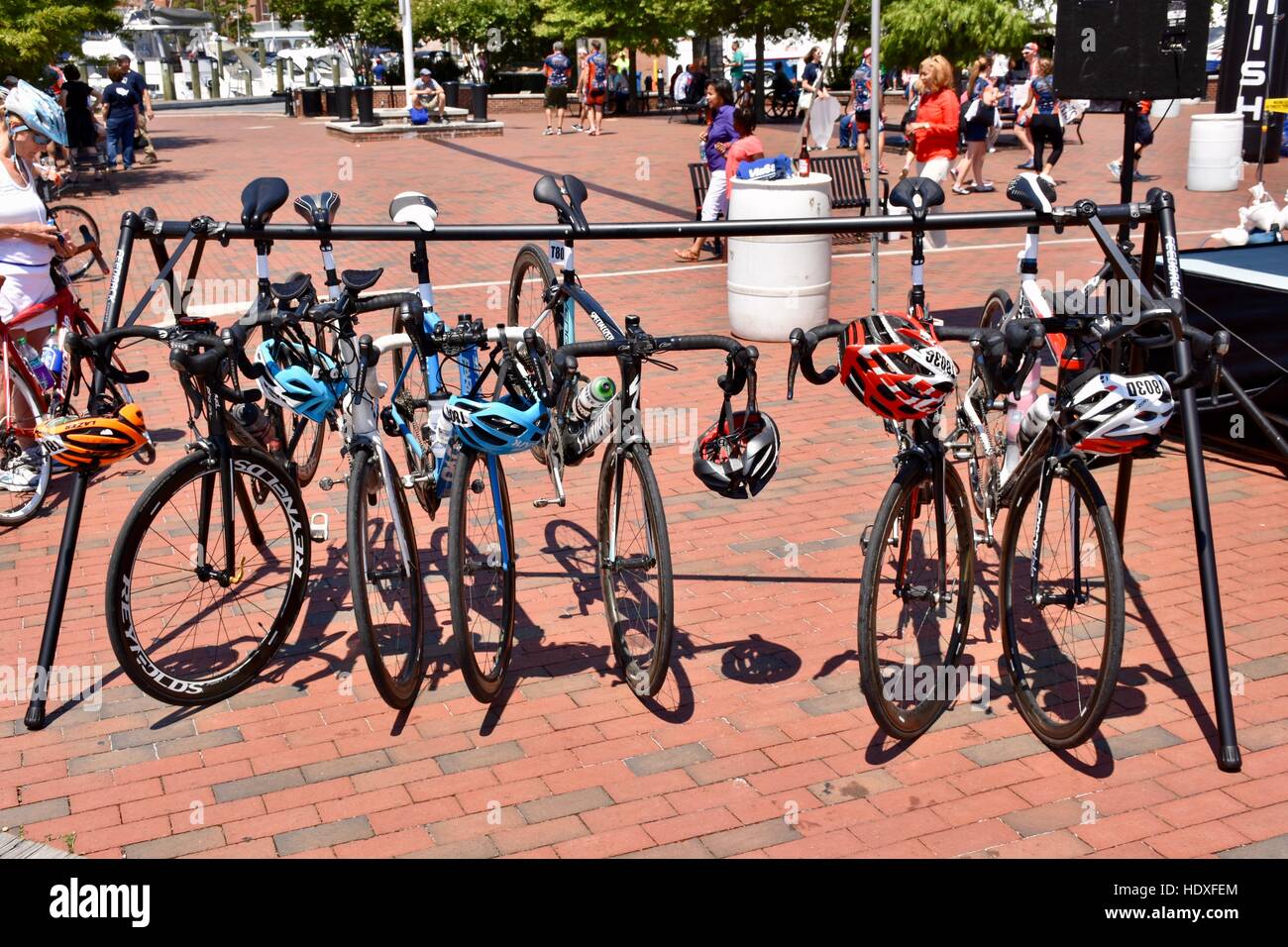 Bikes in a bike rack Stock Photo - Alamy