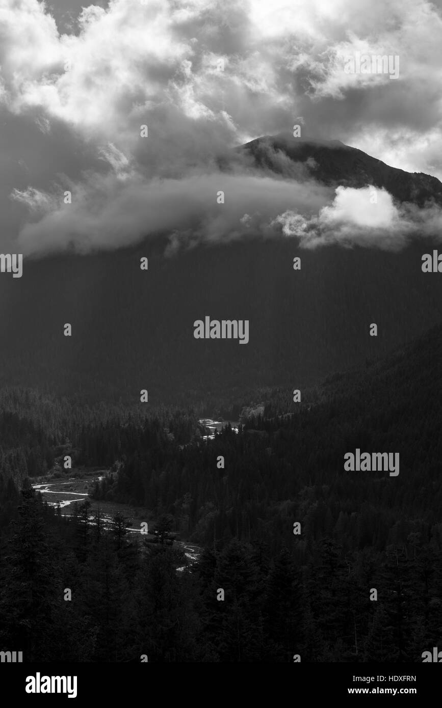 Clouds hanging over the White River Valley in Mt. Rainier National Park ...