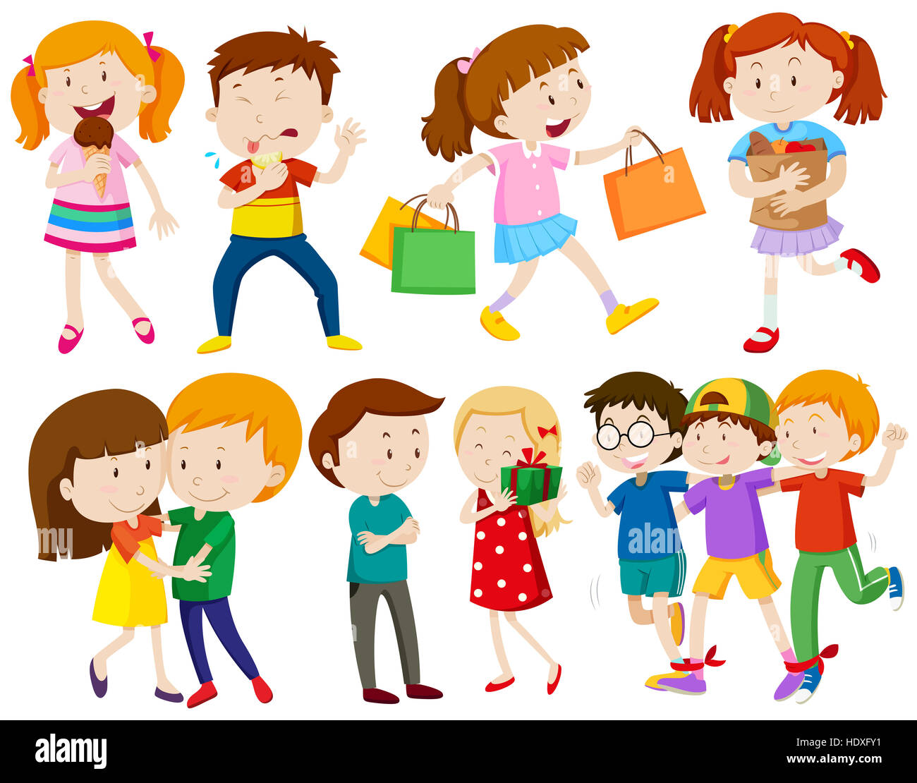 Children and people doing different actions illustration Stock Photo ...