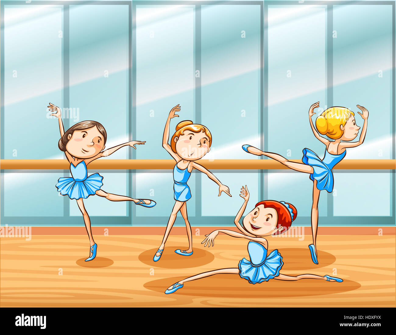 Four ballet dancers practice in the room illustration Stock Photo - Alamy