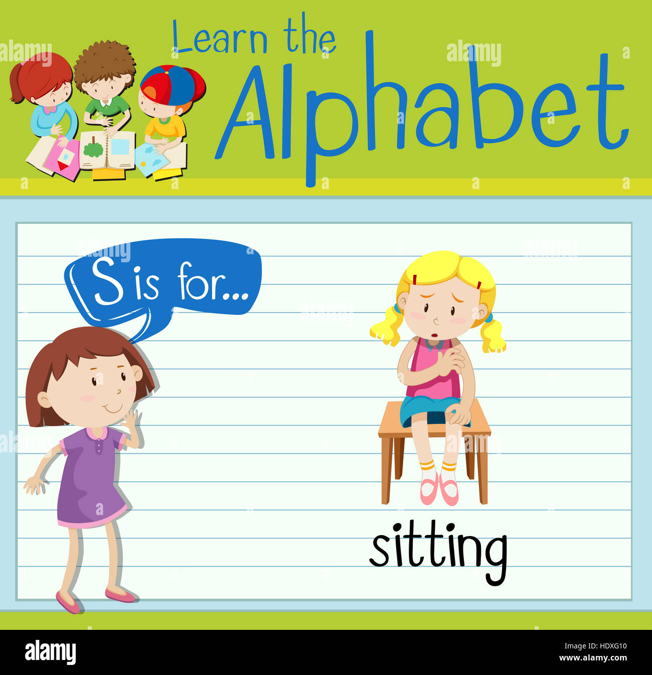 Flashcard letter S is for sitting illustration Stock Photo - Alamy
