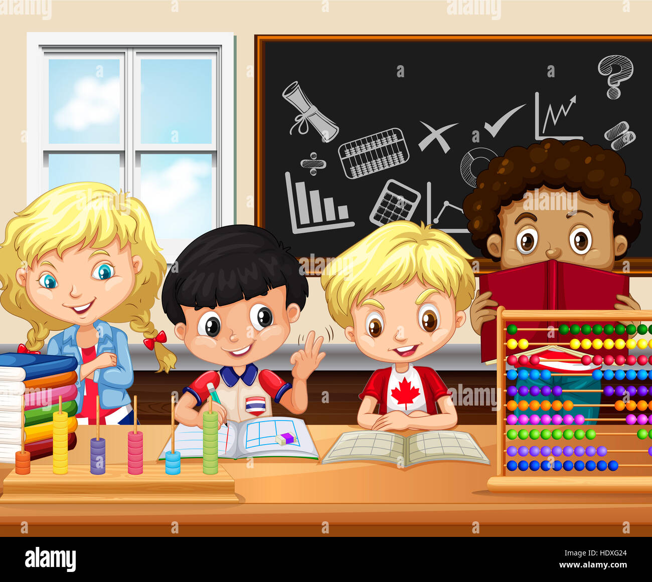 Children study in classroom illustration Stock Photo - Alamy