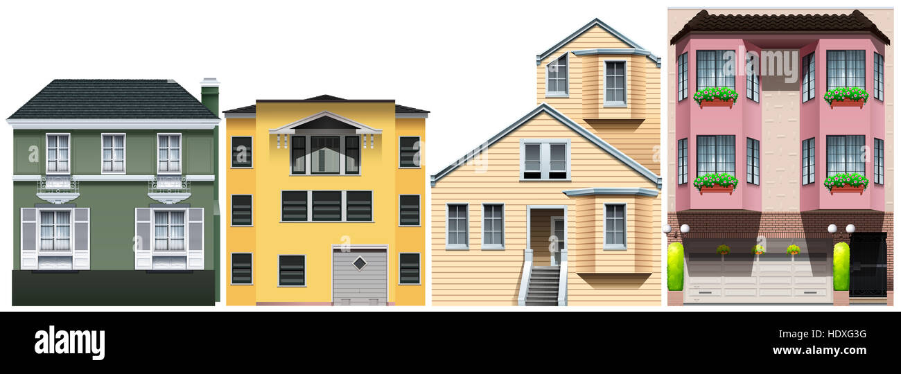 Neighborhood with different styles of houses illustration Stock Photo ...