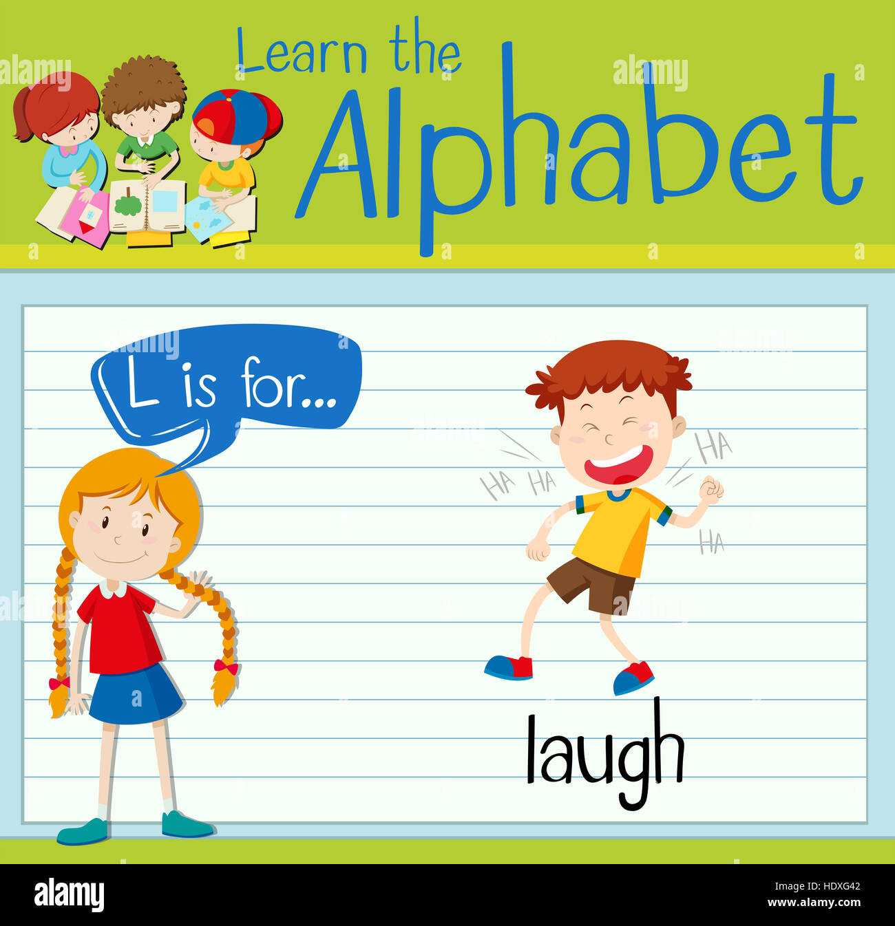 Flashcard letter L is for laugh illustration Stock Photo - Alamy