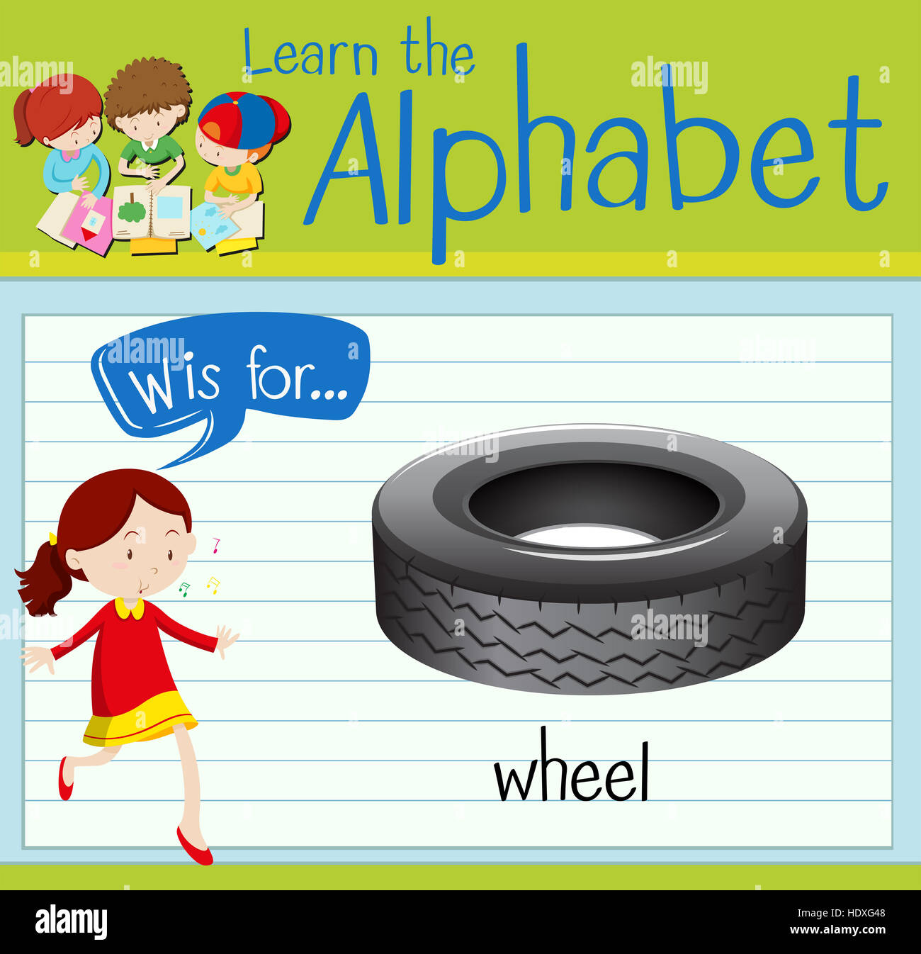 Flashcard letter W is for wheel illustration Stock Photo - Alamy