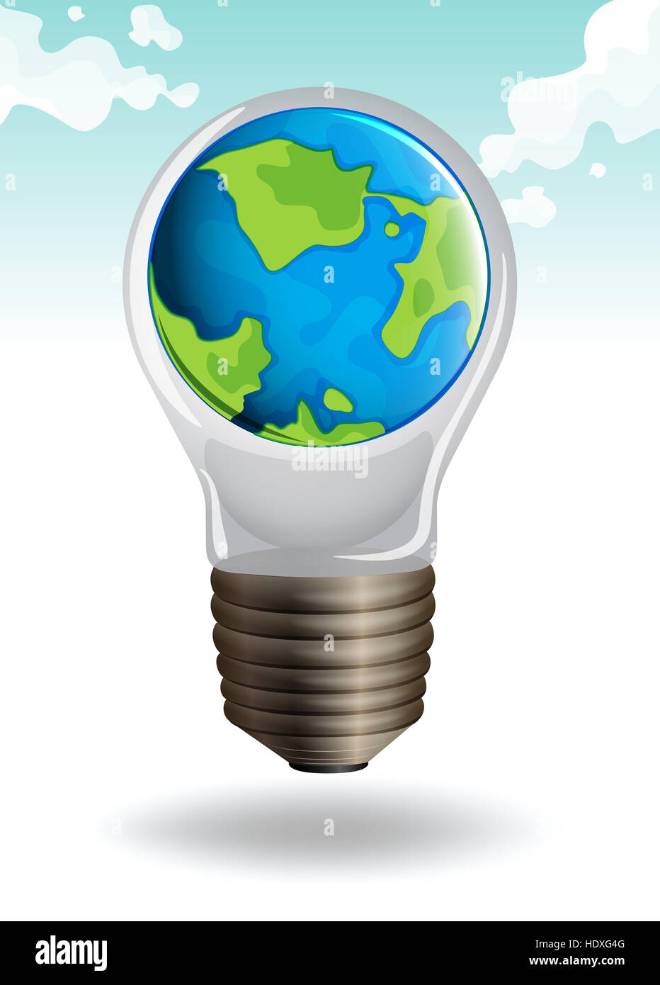 Earth in lightbulb on sky background illustration Stock Photo - Alamy