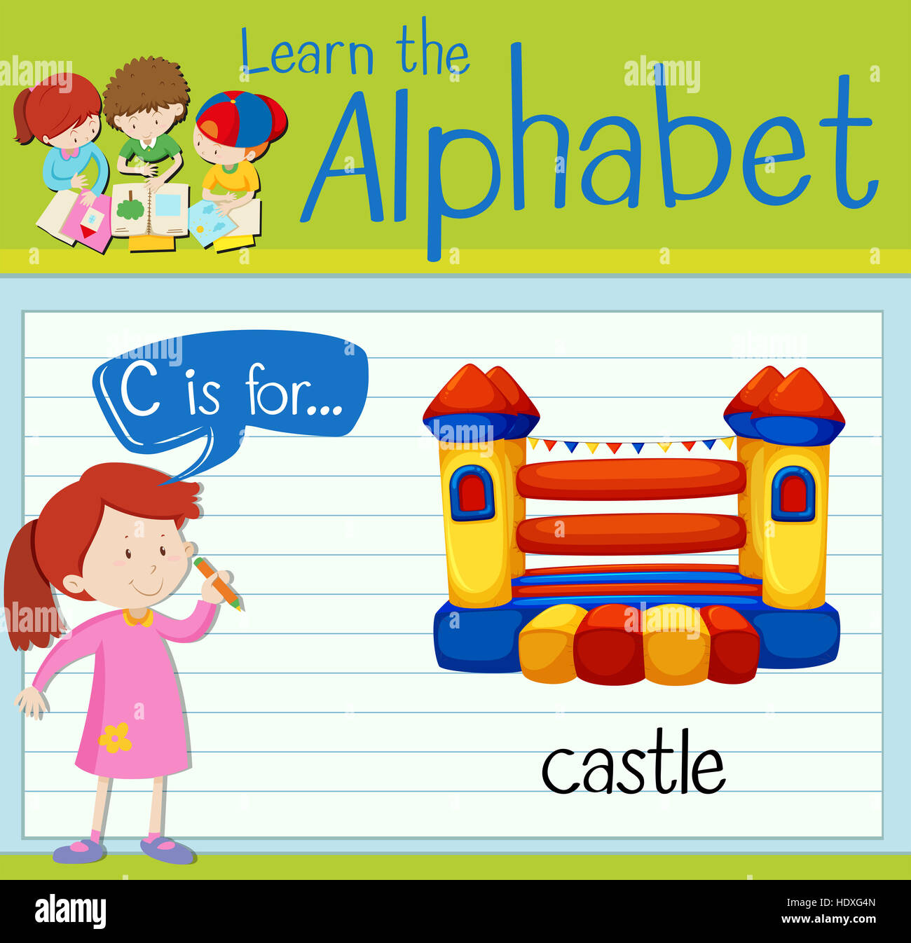 Flashcard letter C is for castle illustration Stock Photo - Alamy