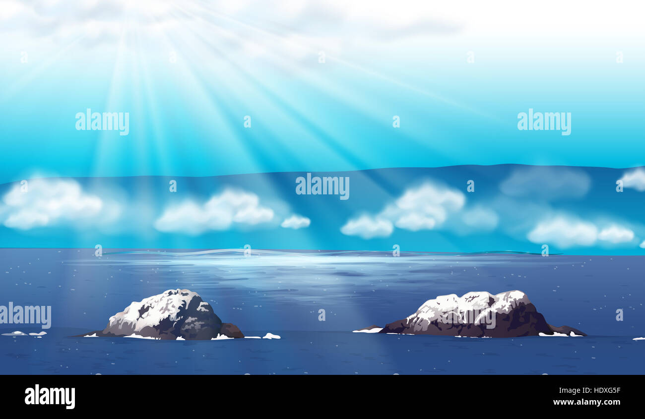 Nature scene with ocean at daytime illustration Stock Photo - Alamy