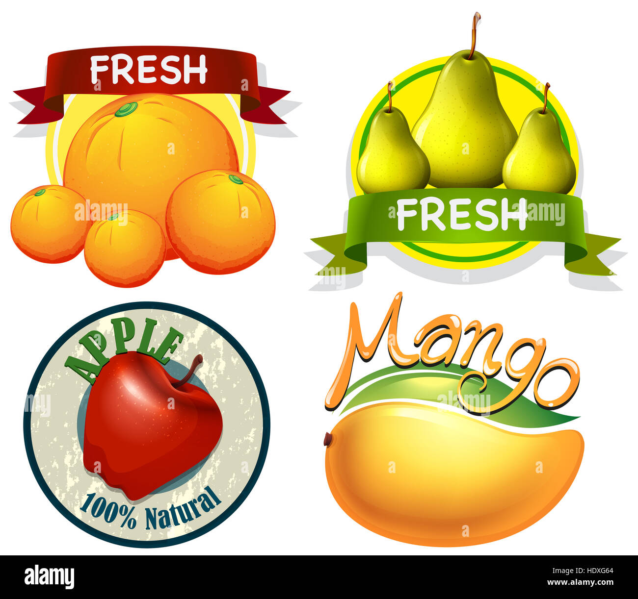Label design with word and fresh fruits illustration Stock Photo - Alamy