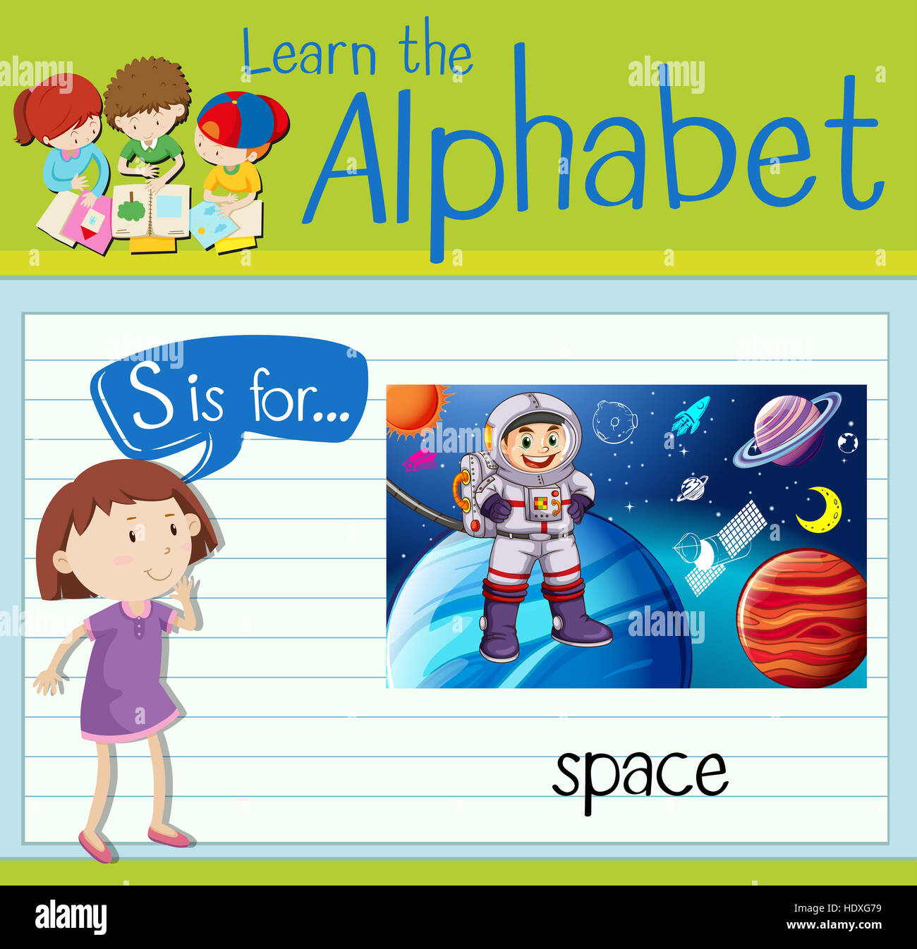 Flashcard letter S is for space illustration Stock Photo - Alamy