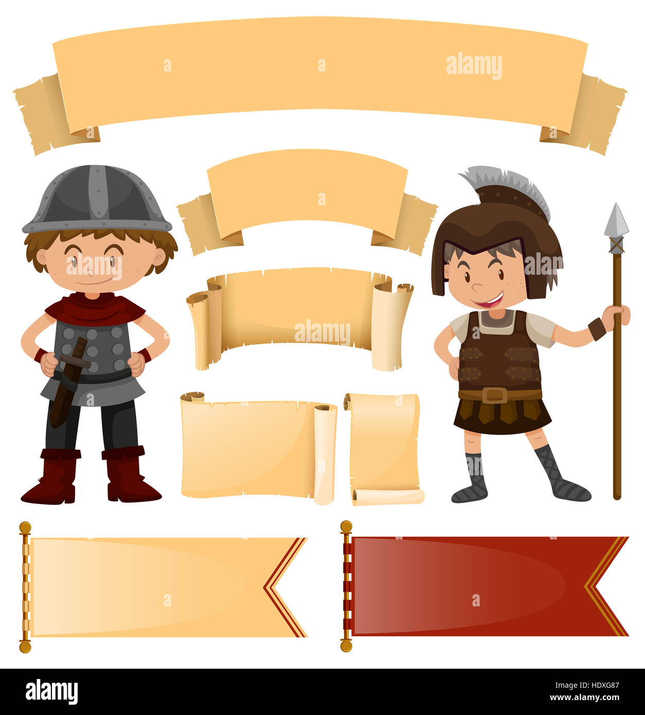 Banner template in medieval styles and soldiers illustration Stock ...