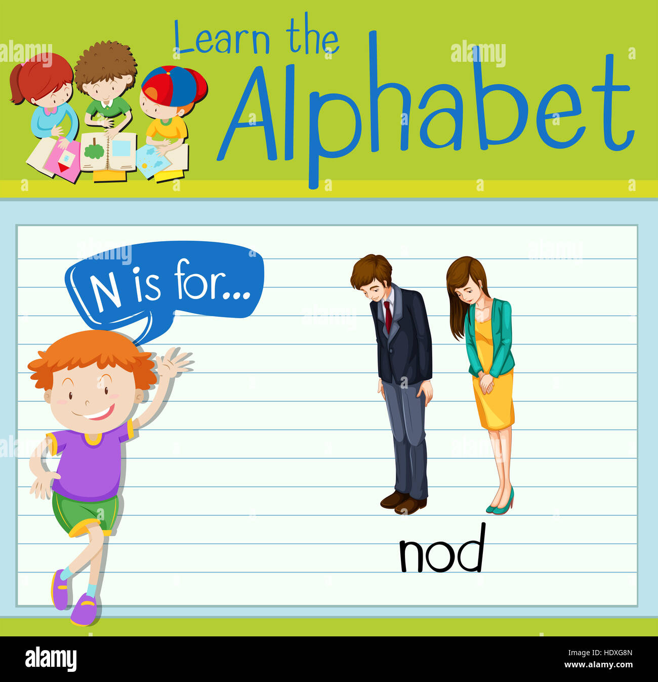 Flashcard letter N is for nod illustration Stock Photo - Alamy