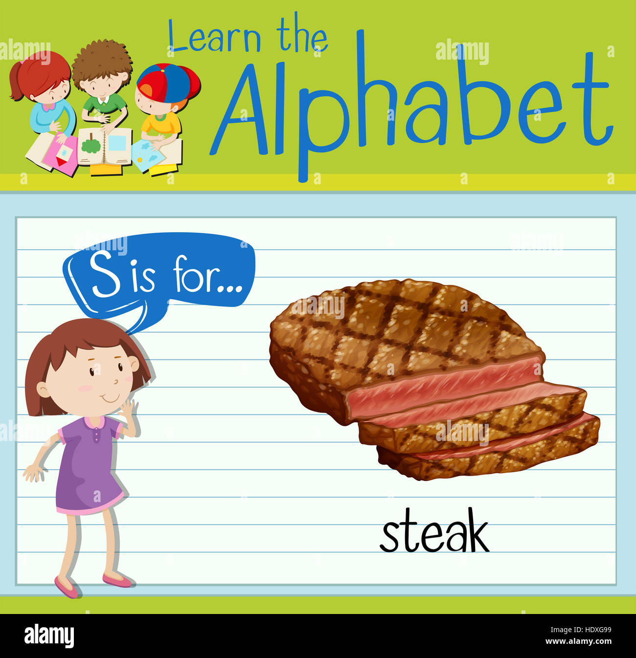 Flashcard letter S is for steak illustration Stock Photo - Alamy