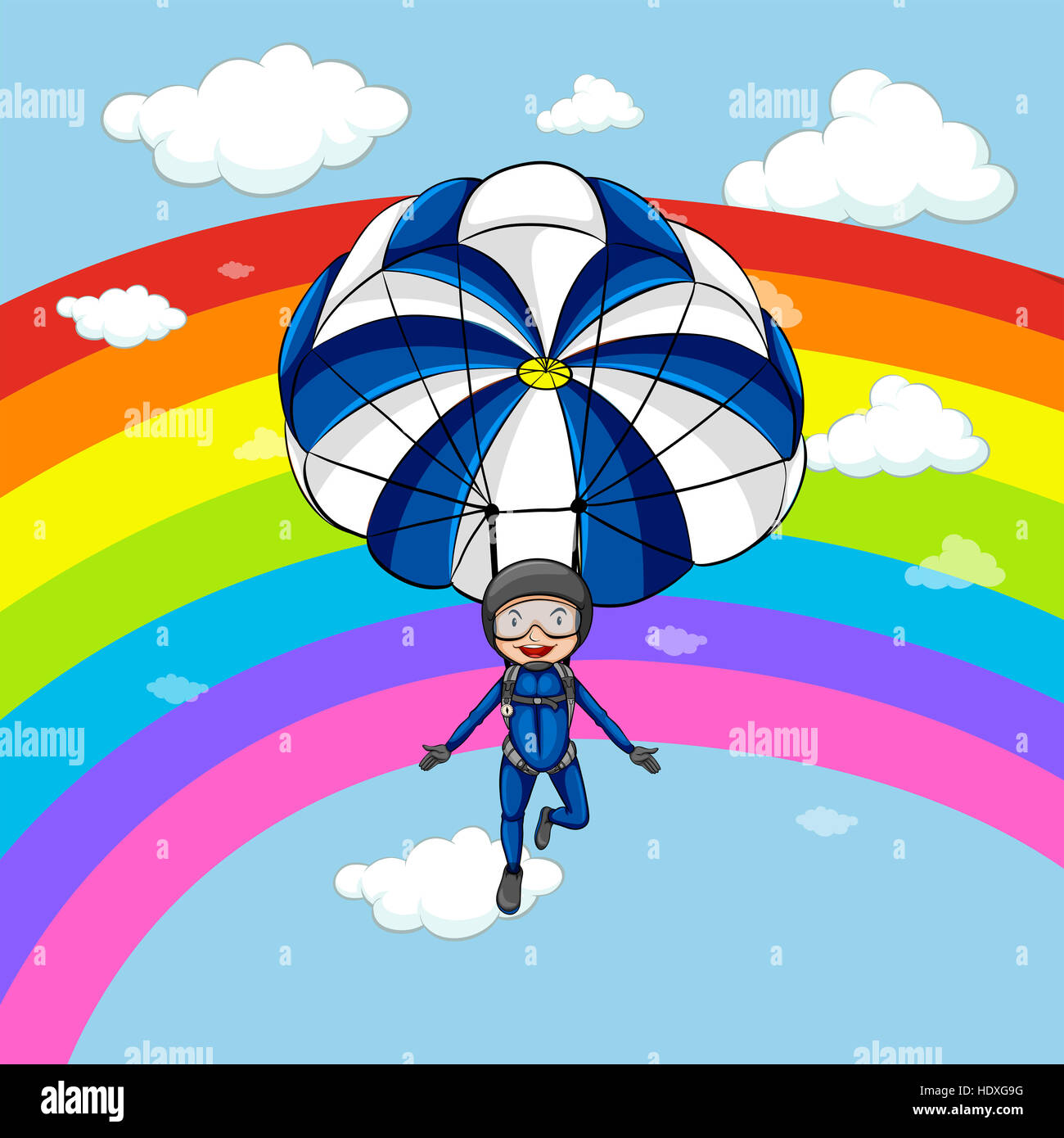 Man parachuting in the sky with rainbow background illustration Stock ...