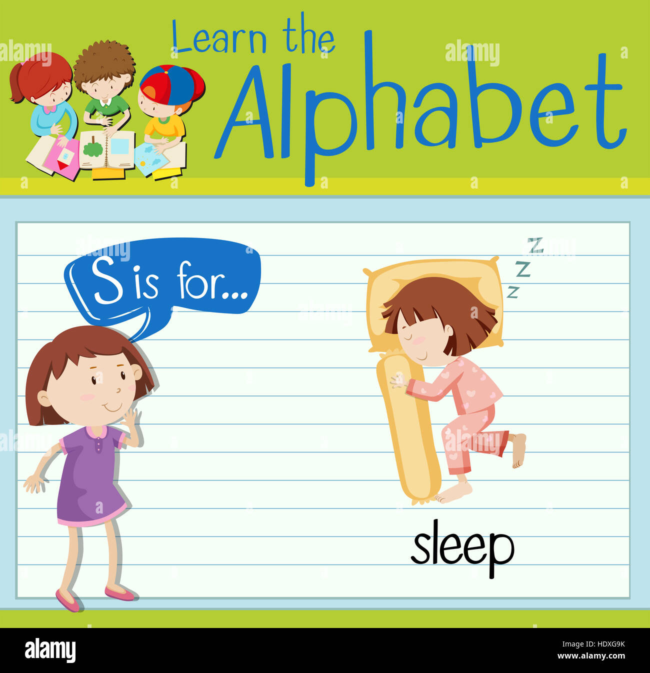 Flashcard letter S is for sleep illustration Stock Photo - Alamy