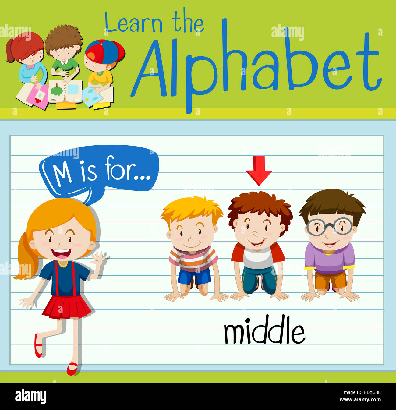 Flashcard letter M is for middle illustration Stock Photo - Alamy
