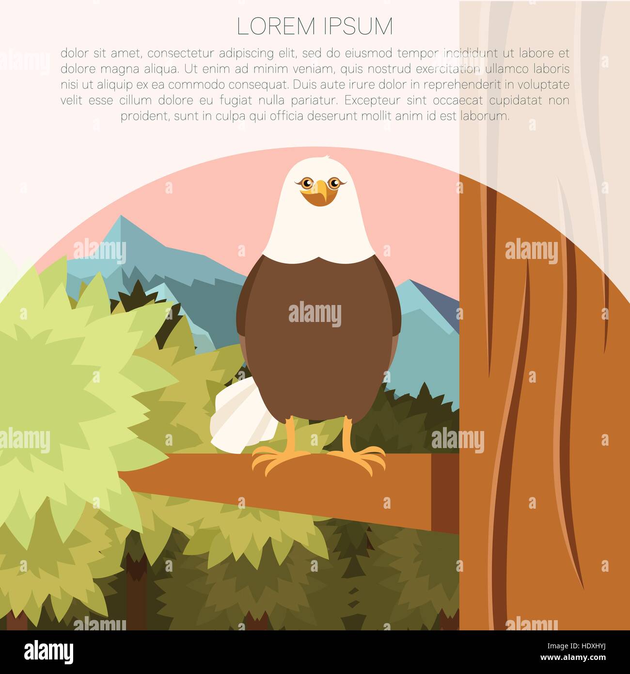 Vector image of the Happy Eagle on the Tree flat Background Stock ...