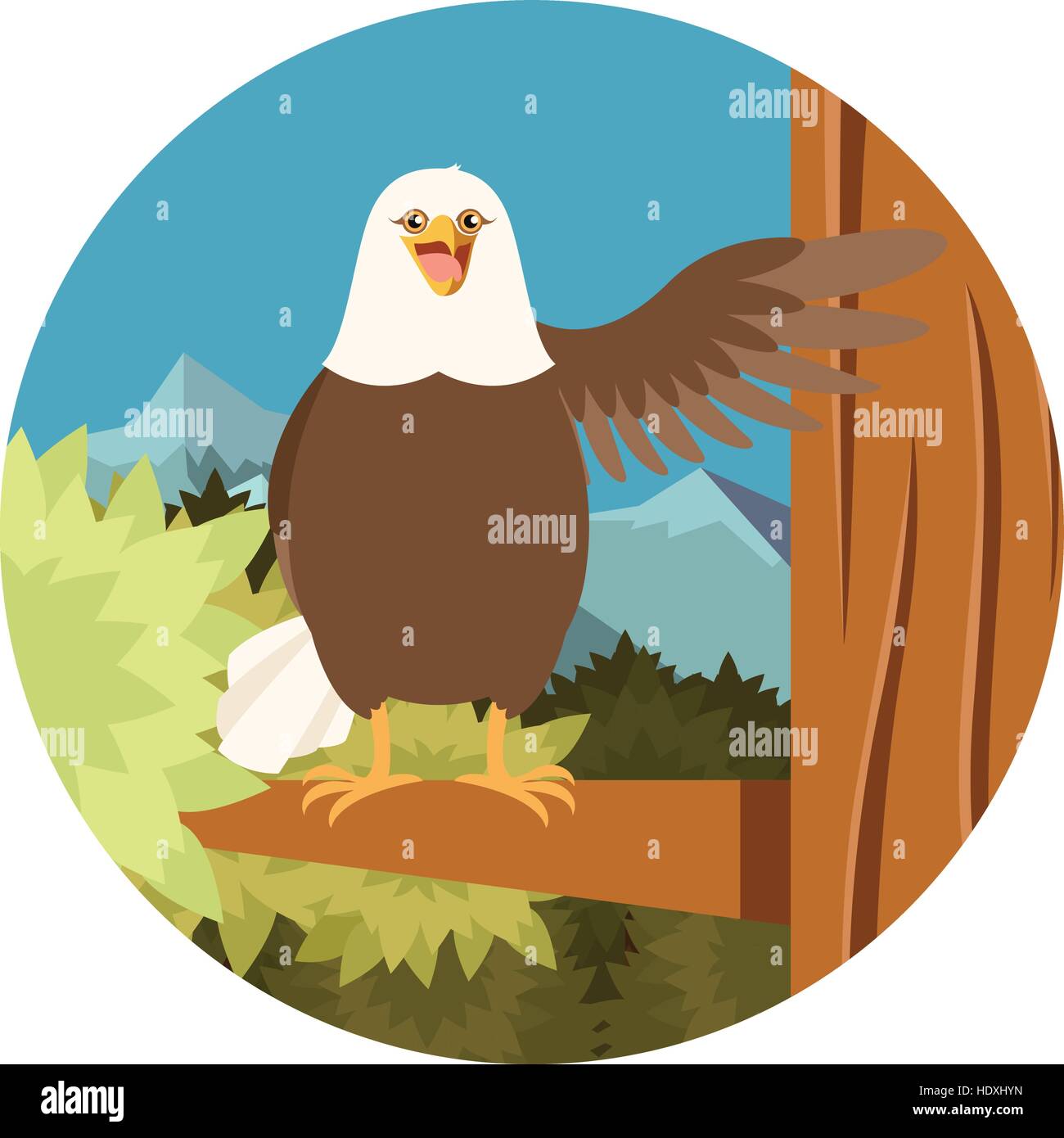 Vector image of the Happy Eagle on the Tree flat Background Stock ...