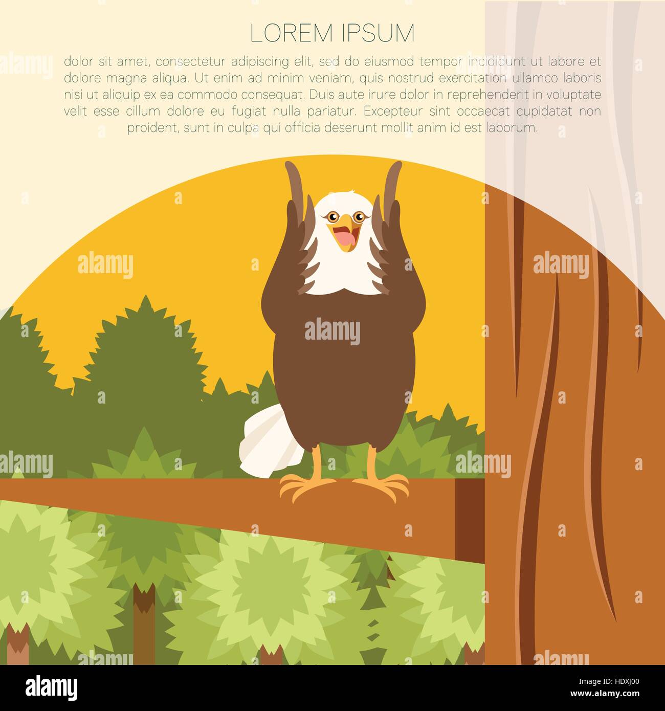 Vector image of the Happy Eagle on the Tree flat Background Stock ...