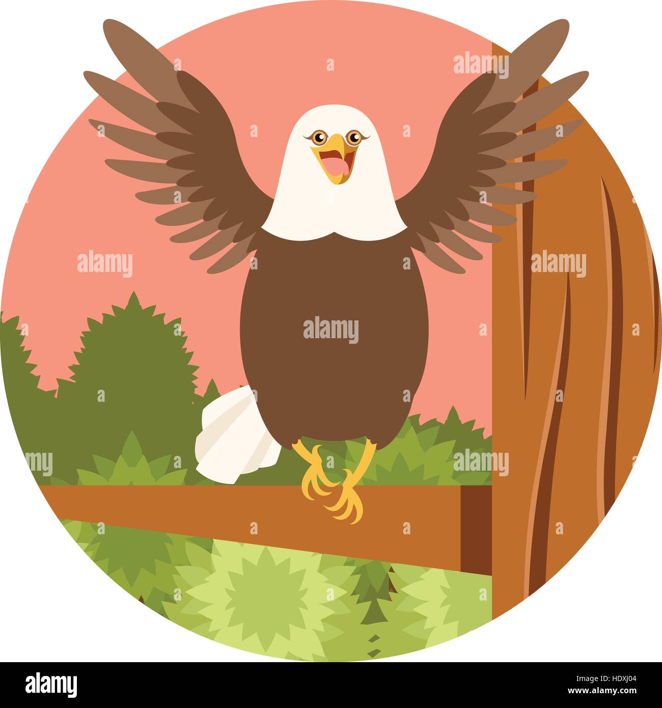 Vector image of the Happy Eagle on the Tree flat Background Stock ...