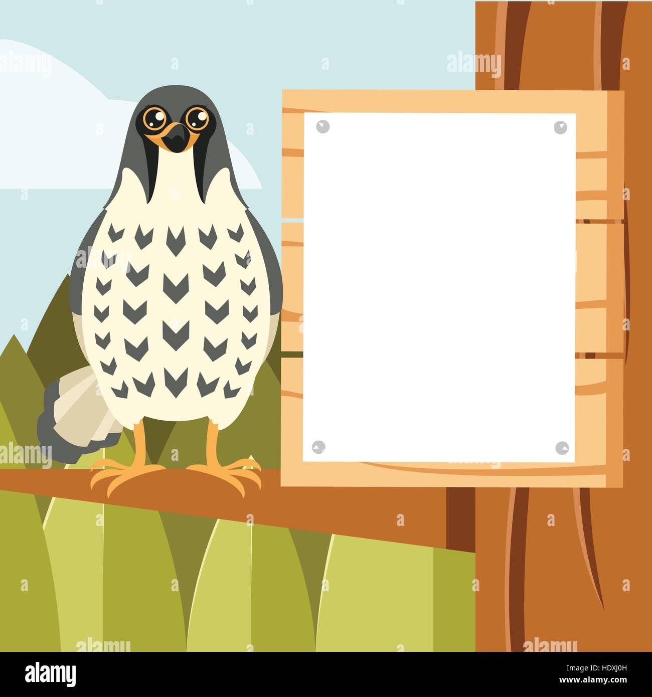 Vector image of the Happy Falcon on the Tree flat background Stock ...