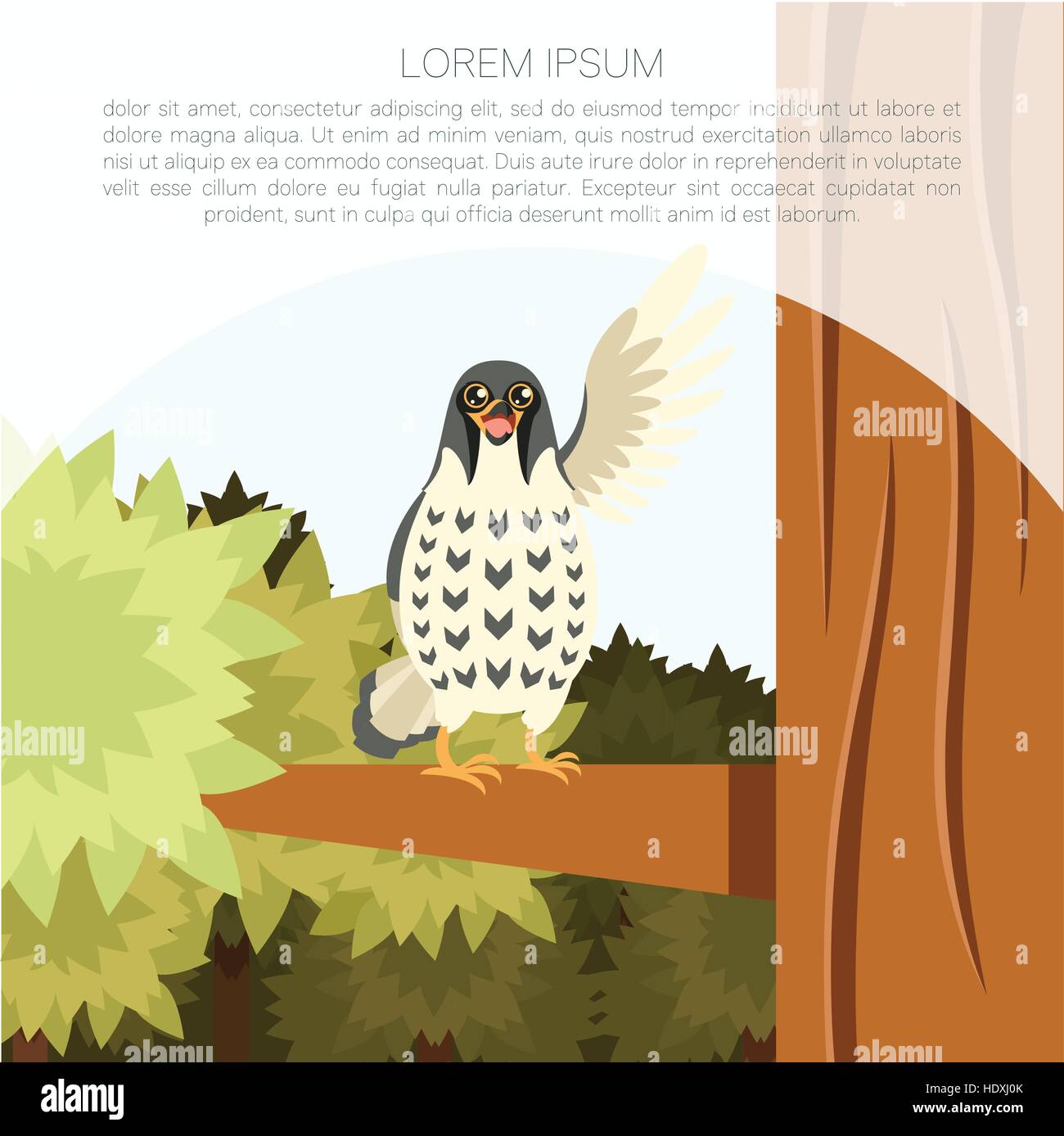 Vector image of the Happy Falcon on the Tree flat background Stock ...