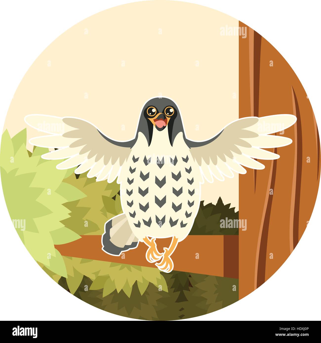 Vector image of the Happy Falcon on the Tree flat background Stock ...