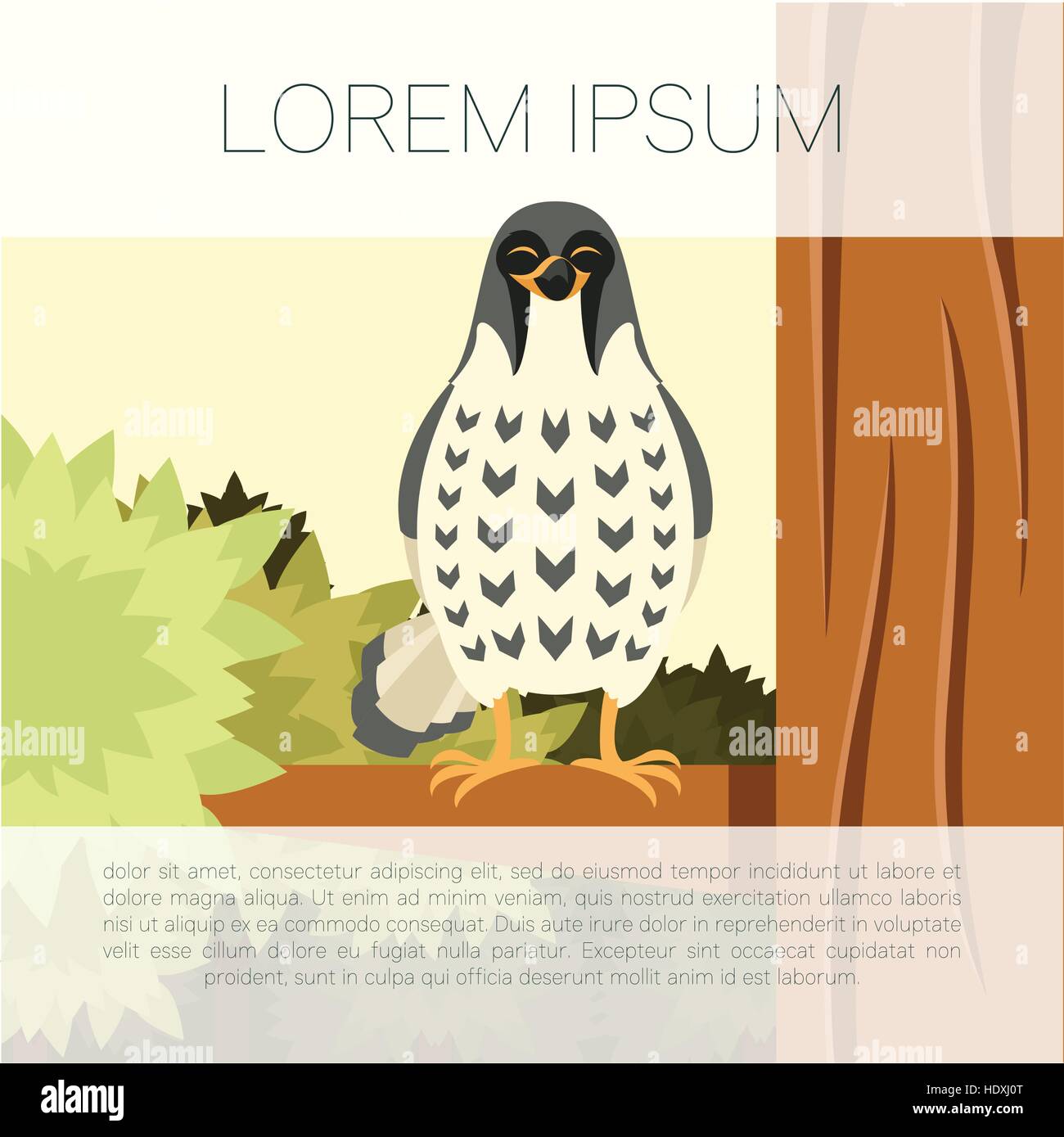 Vector image of the Happy Falcon on the Tree flat background Stock ...