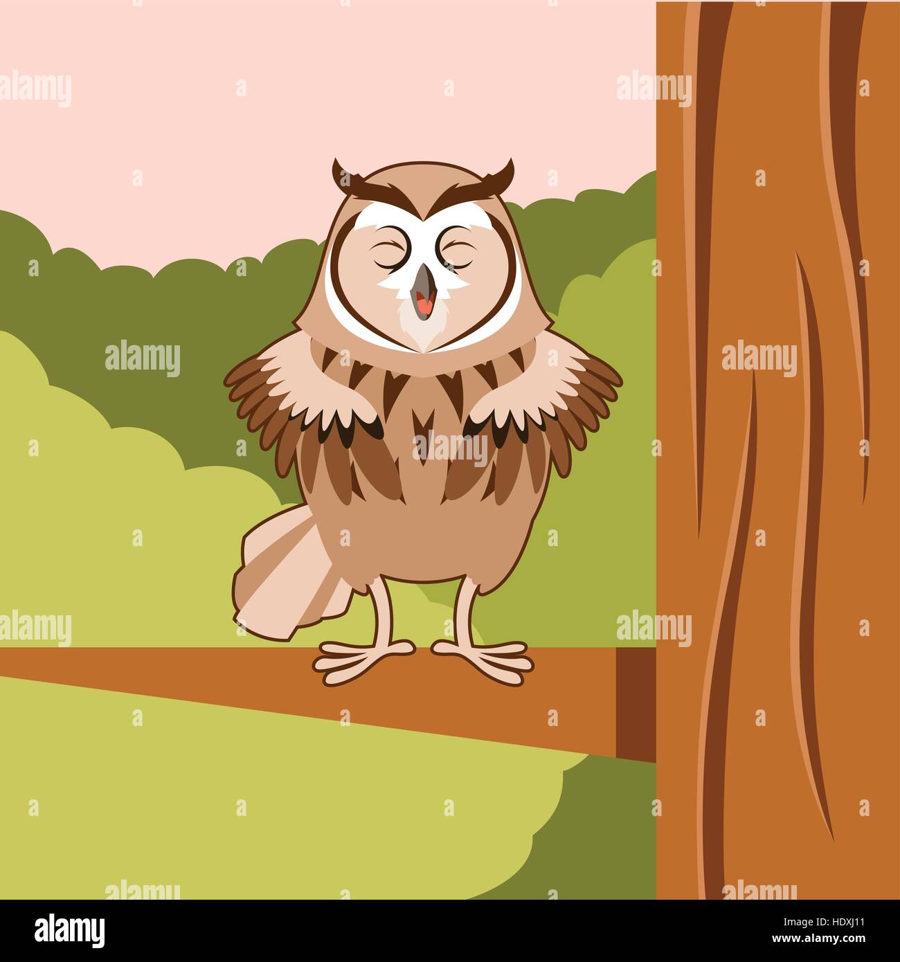 Vector image of the Happy Owl on the Tree flat background Stock Vector ...