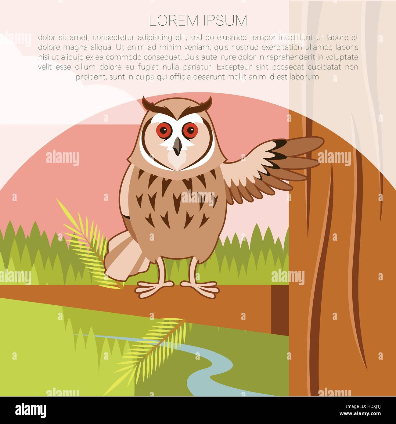 Vector image of the Happy Owl on the Tree flat background Stock Vector ...