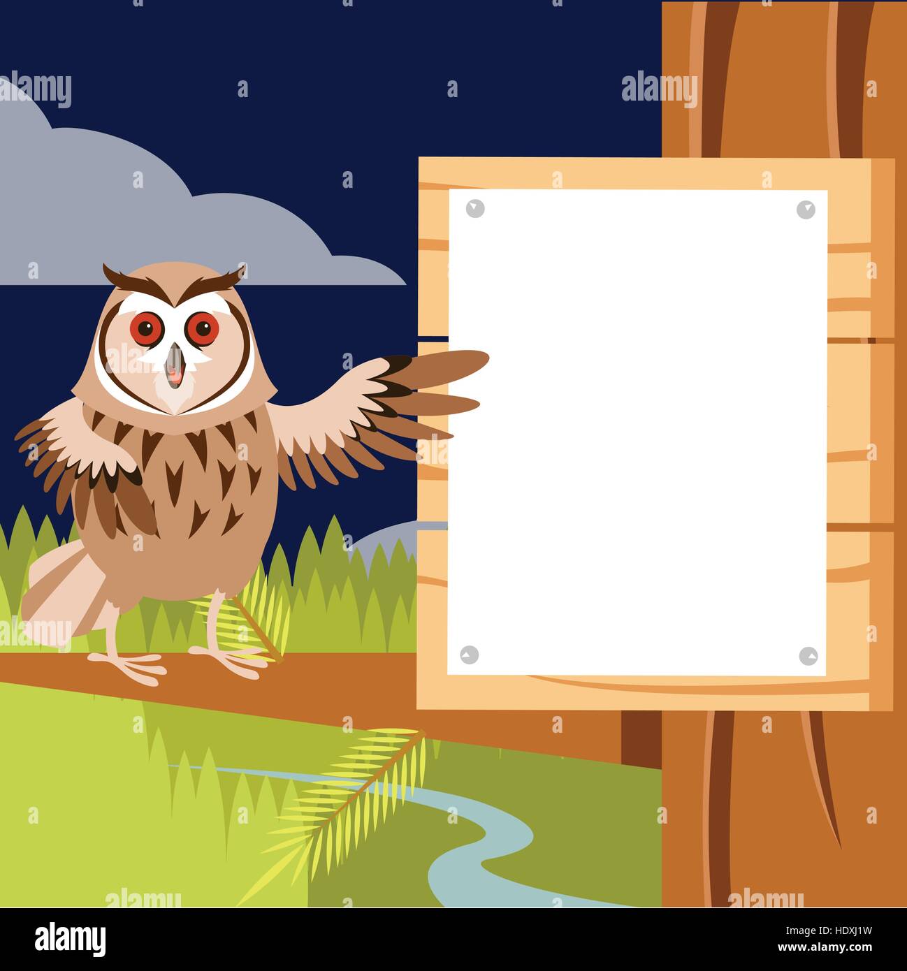 Vector image of the Happy Owl on the Tree flat background Stock Vector ...