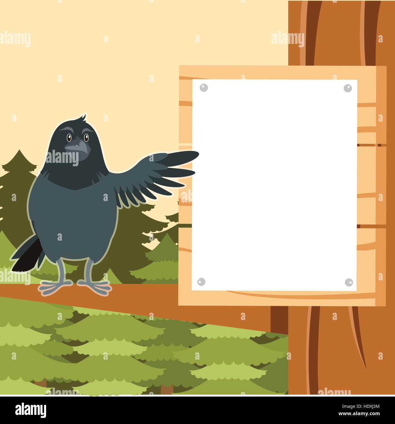 Vector image of the Happy Raven on the Tree winter flat background ...