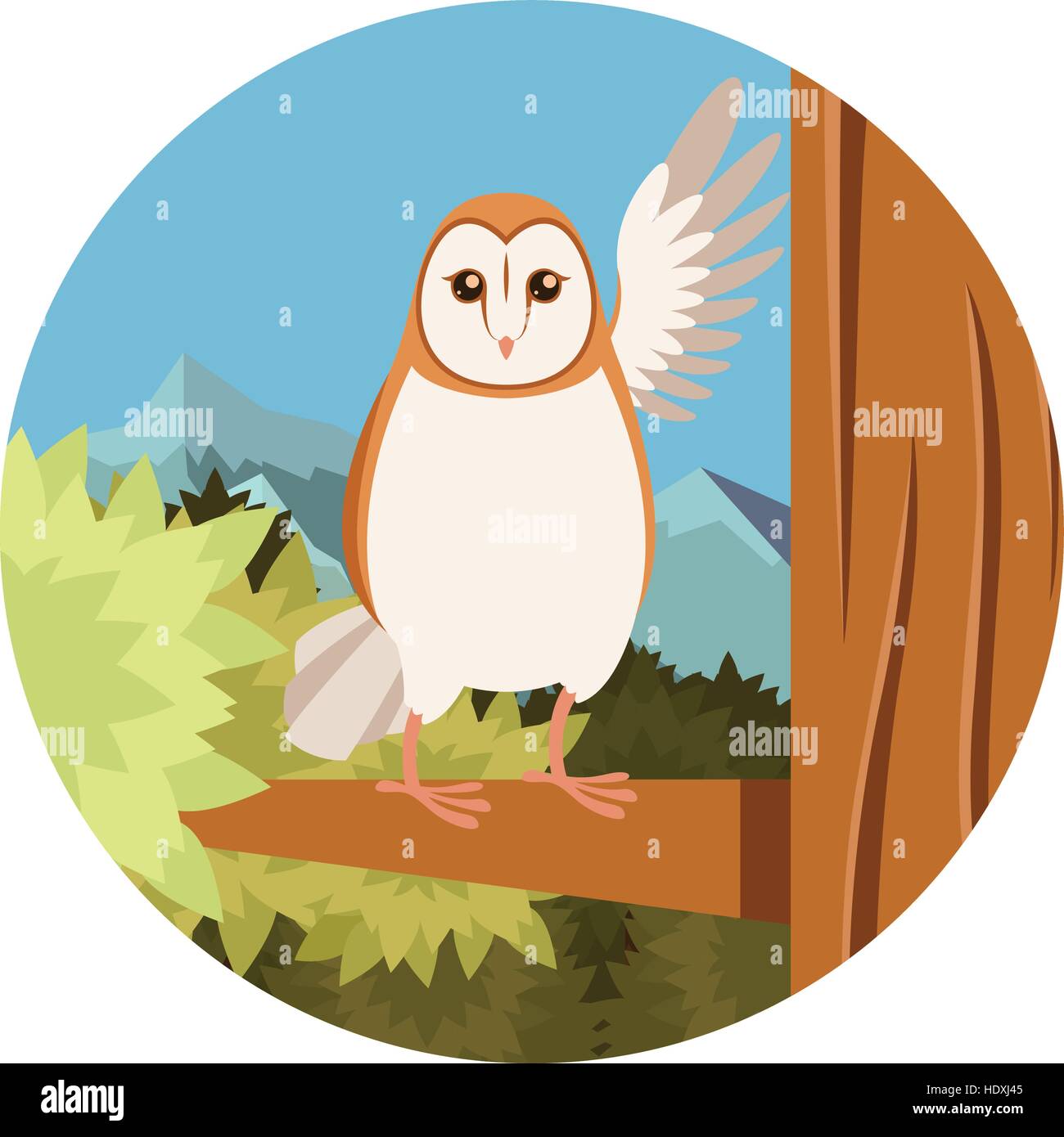 Vector image of the Screech-Owl on the flat tree background Stock ...