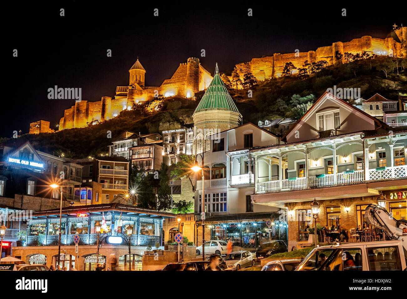 Georgia, Tbilisi night . View from Gorgasali square of the old town ...
