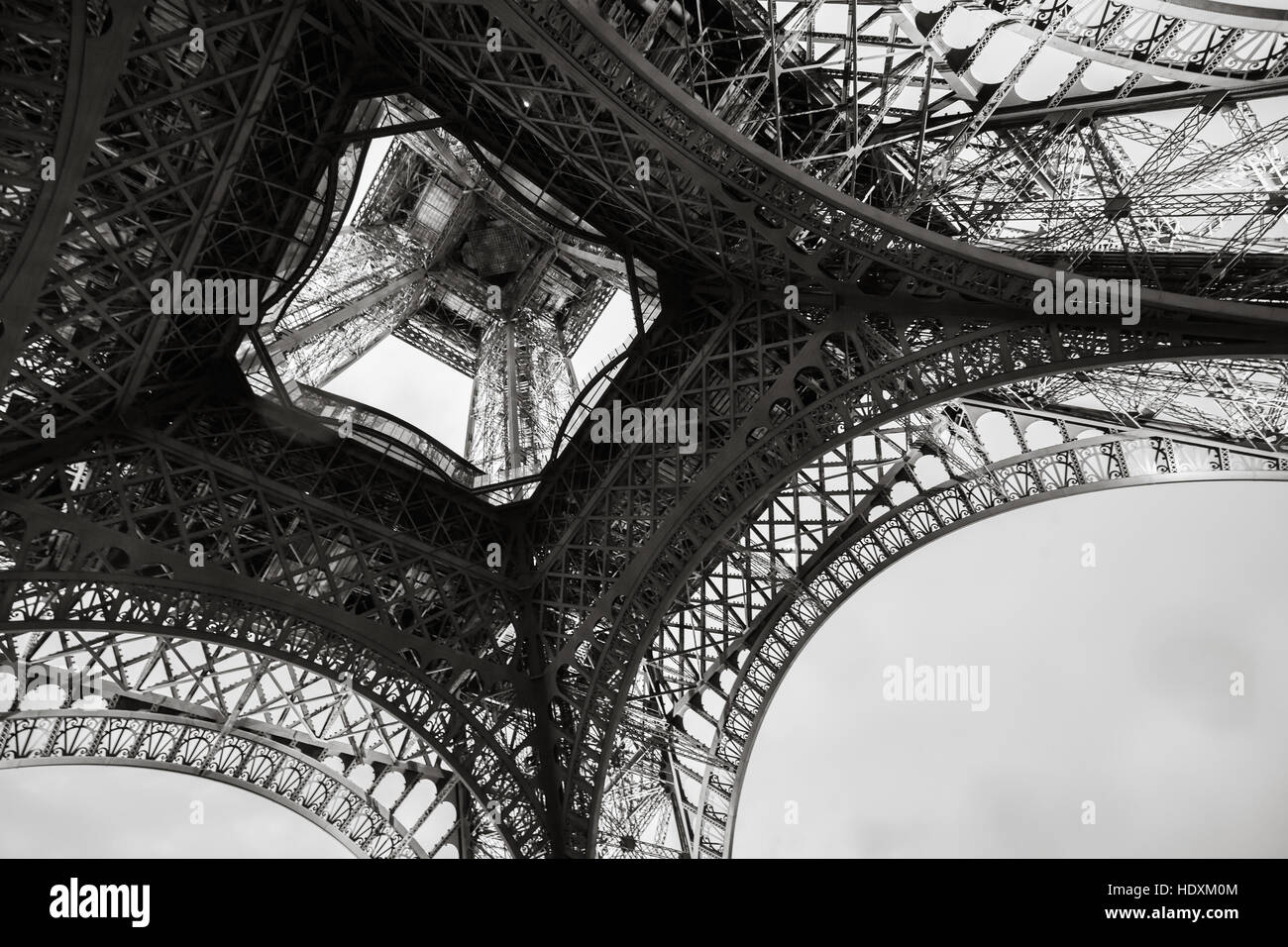 Looking up inside of the Eiffel tower, the most popular landmark of ...