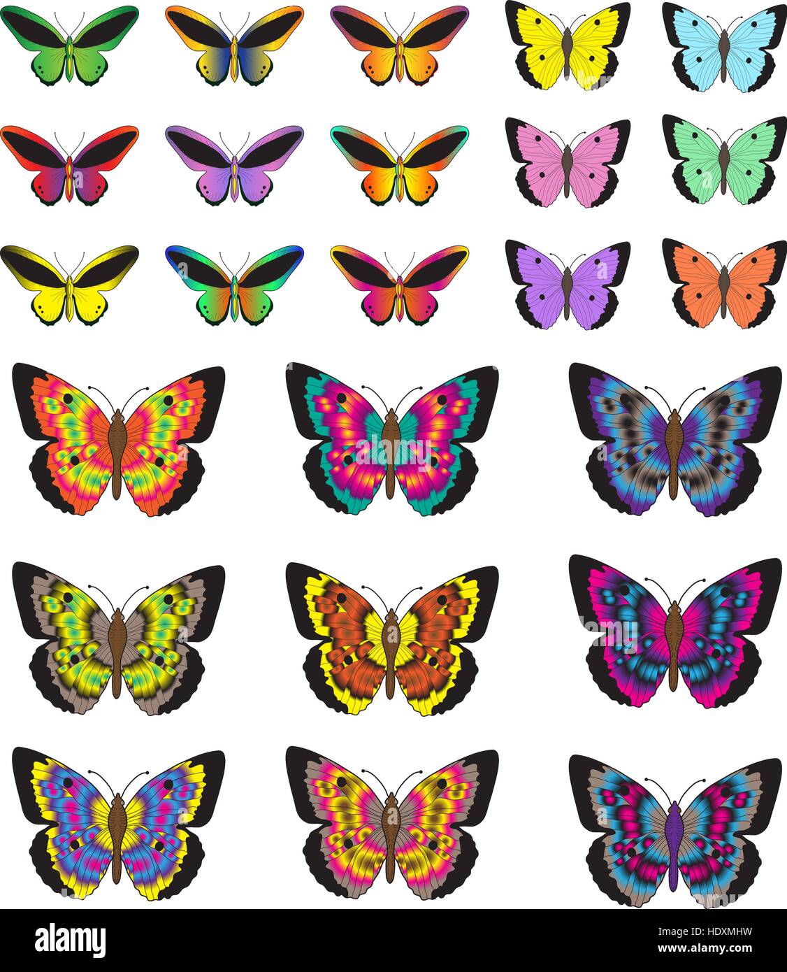 Butterfly set, isolated on white background. Multicolored butterflies ...