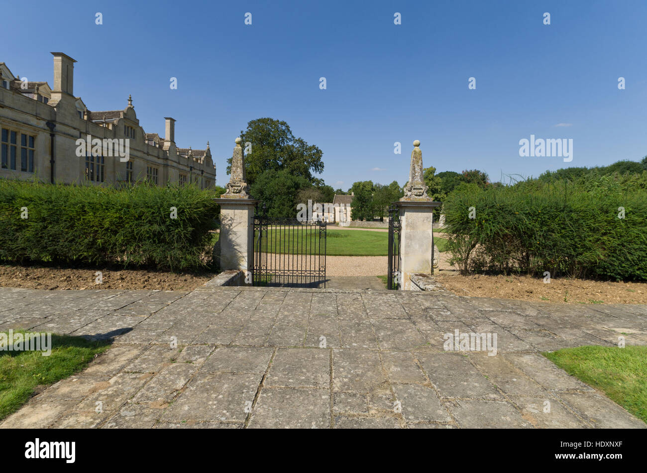 Gates and gateposts at the stately home of Apethorpe Palace ...