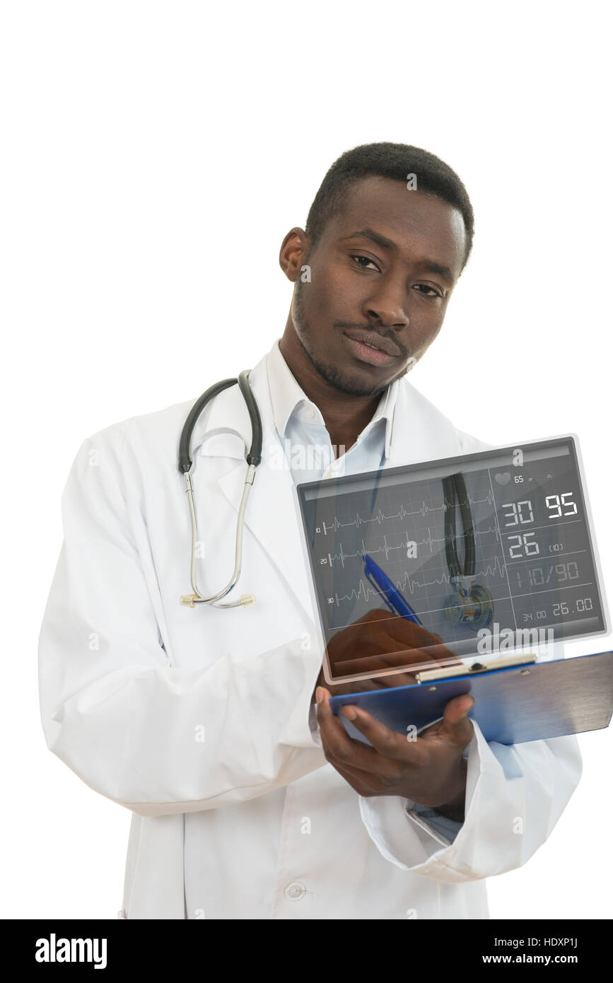 Attractive young african american black doctor a over white background ...