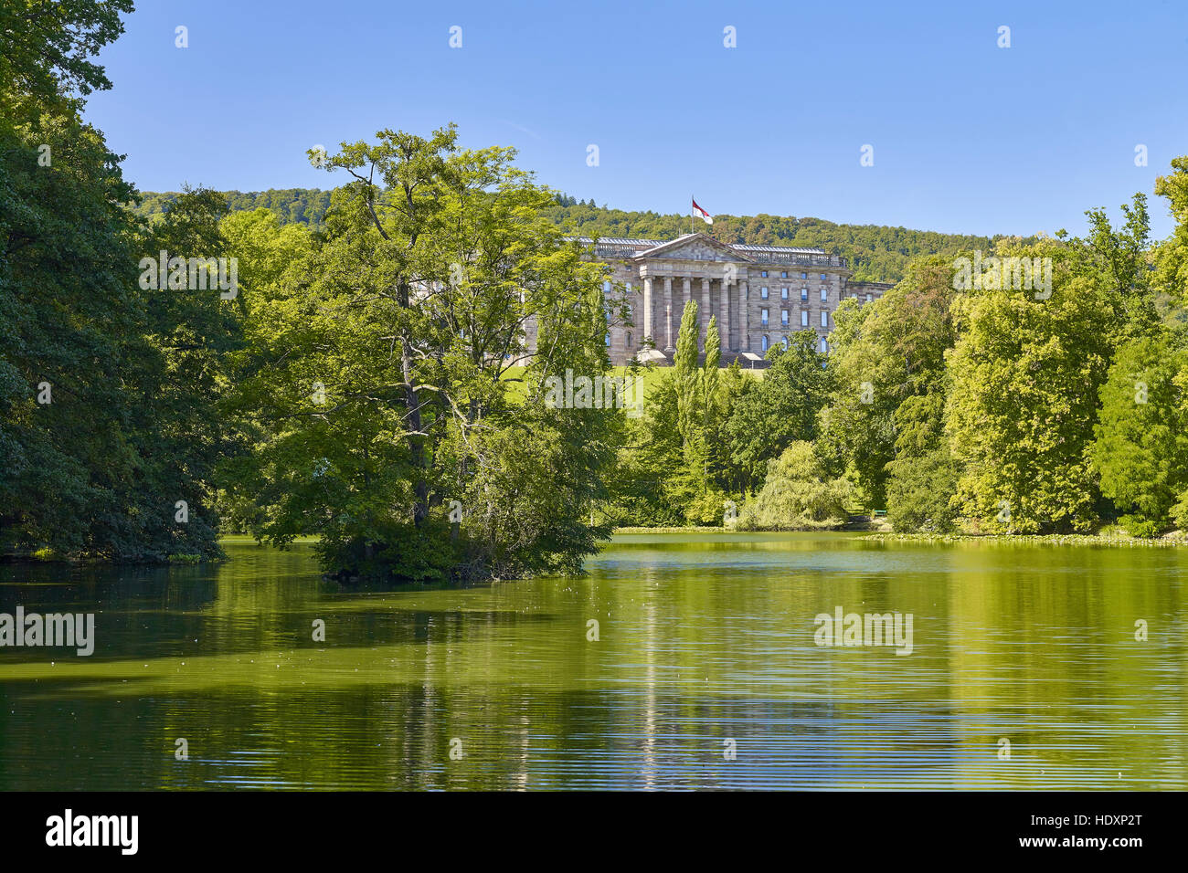 Castle in the mountain park Wilhelmshöhe over the Lac, Kassel, Hesse ...