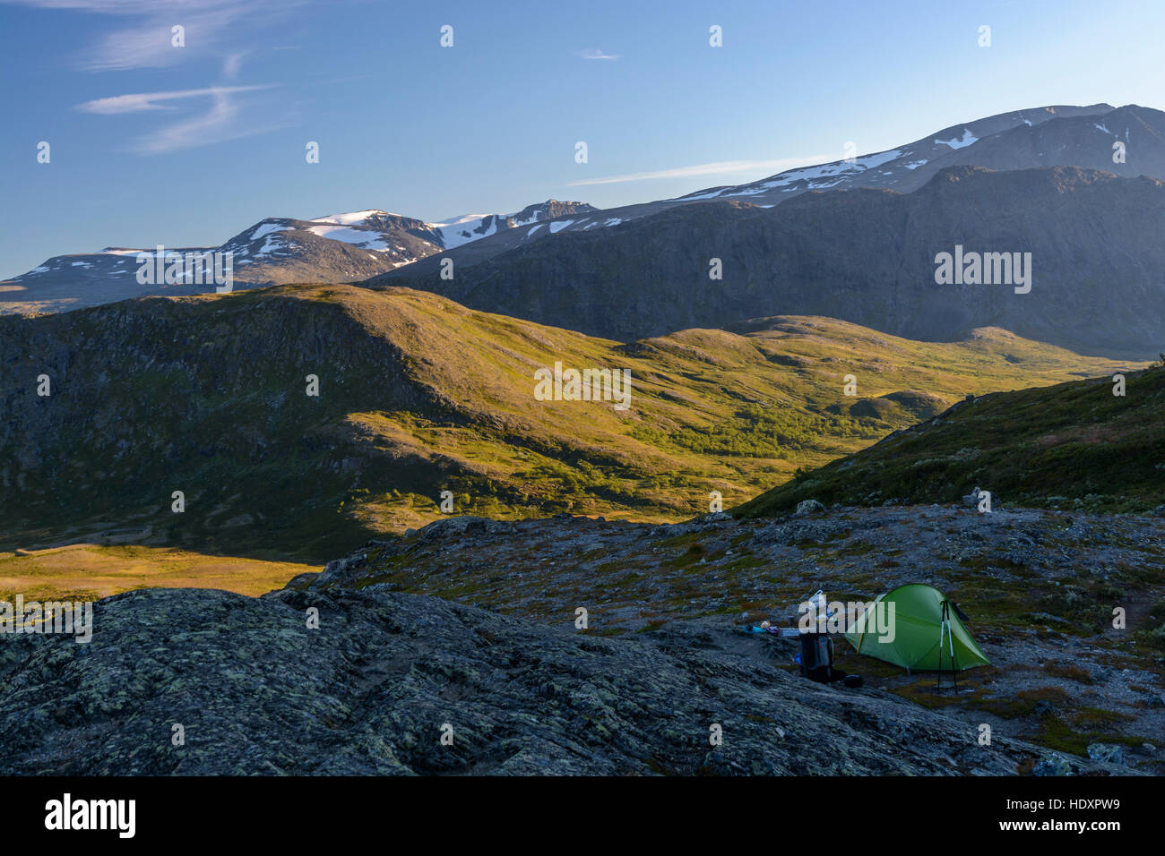 Tent at Besseggen ridge near Gjendesheim, Jotunheimen National Park ...