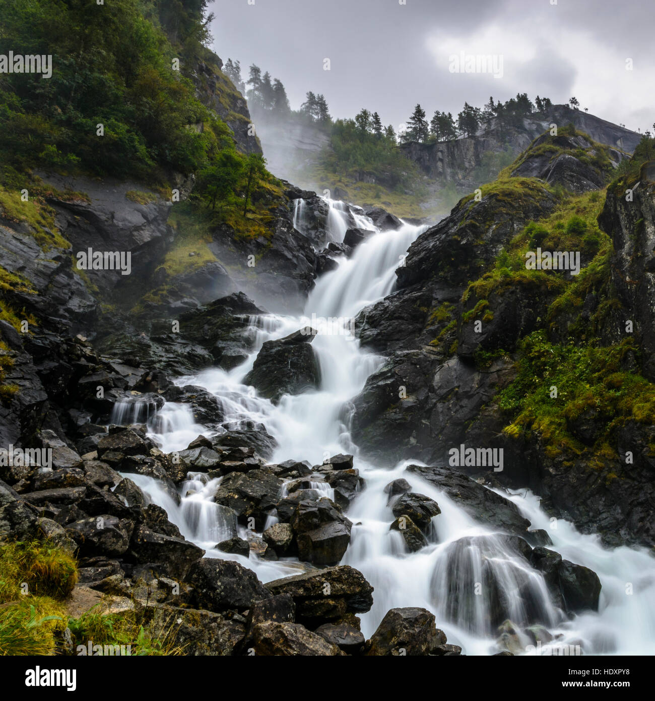 Twin waterfall Låtefossen, Hordaland, Norway Stock Photo - Alamy