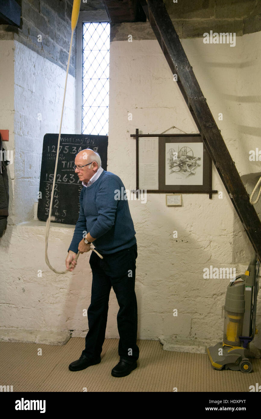 OXFORDSHIRE, ENGLAND. Andrew Jones, Deddington, pulls the bell rope ...