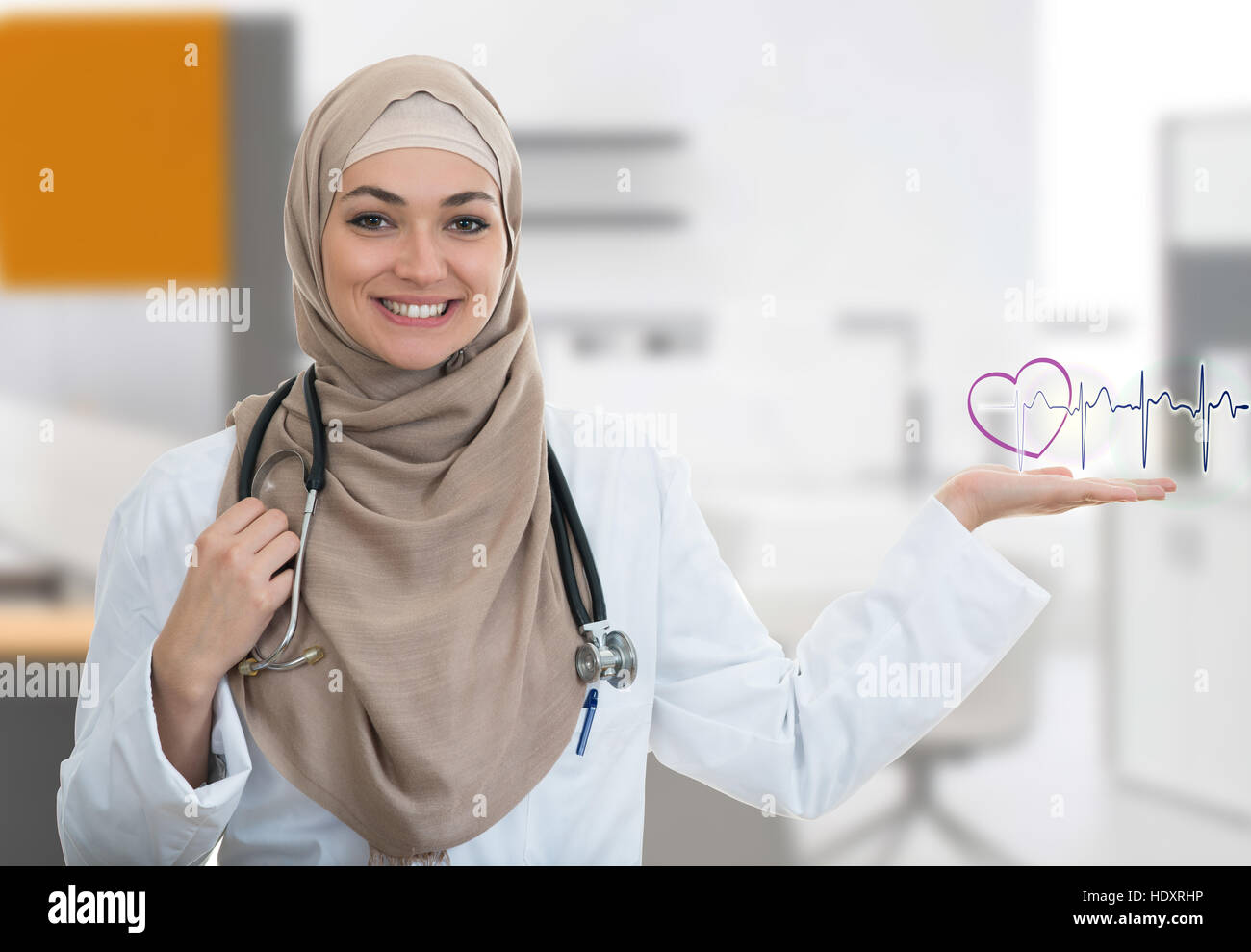 Closeup portrait of friendly, smiling confident Muslim female doctor ...