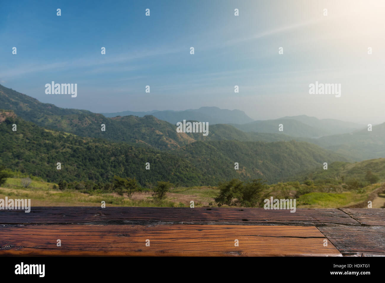 beautiful wood classic on top background hill and blue sky Stock Photo ...
