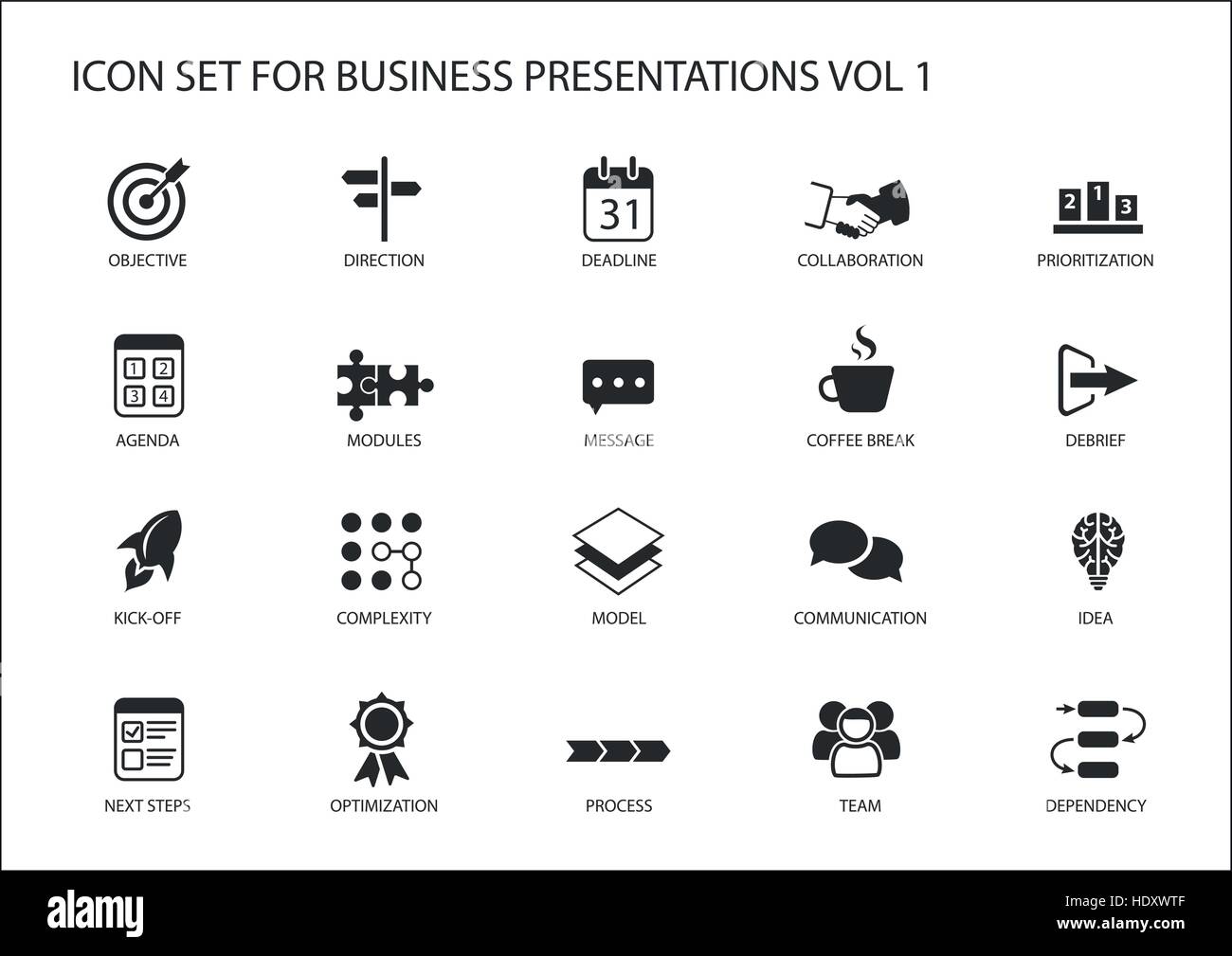 Reusable generic vector icon set for business presentations and slides ...