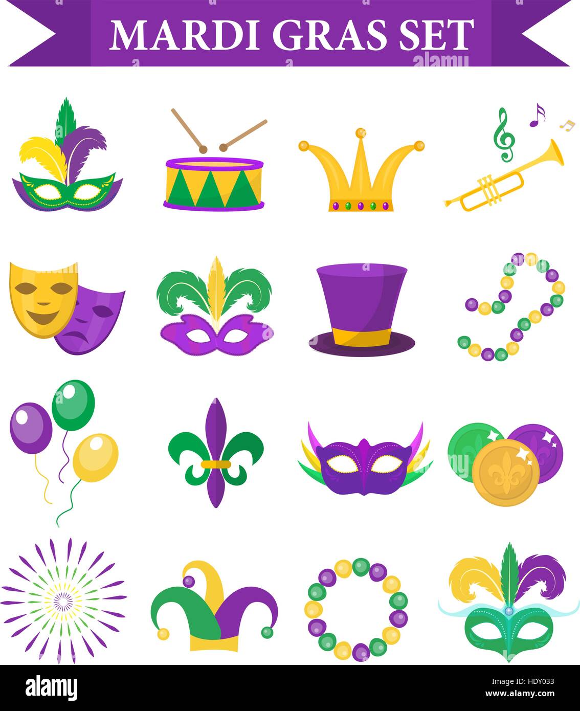 Mardi Gras carnival set icons, design element , flat style. Collection ...
